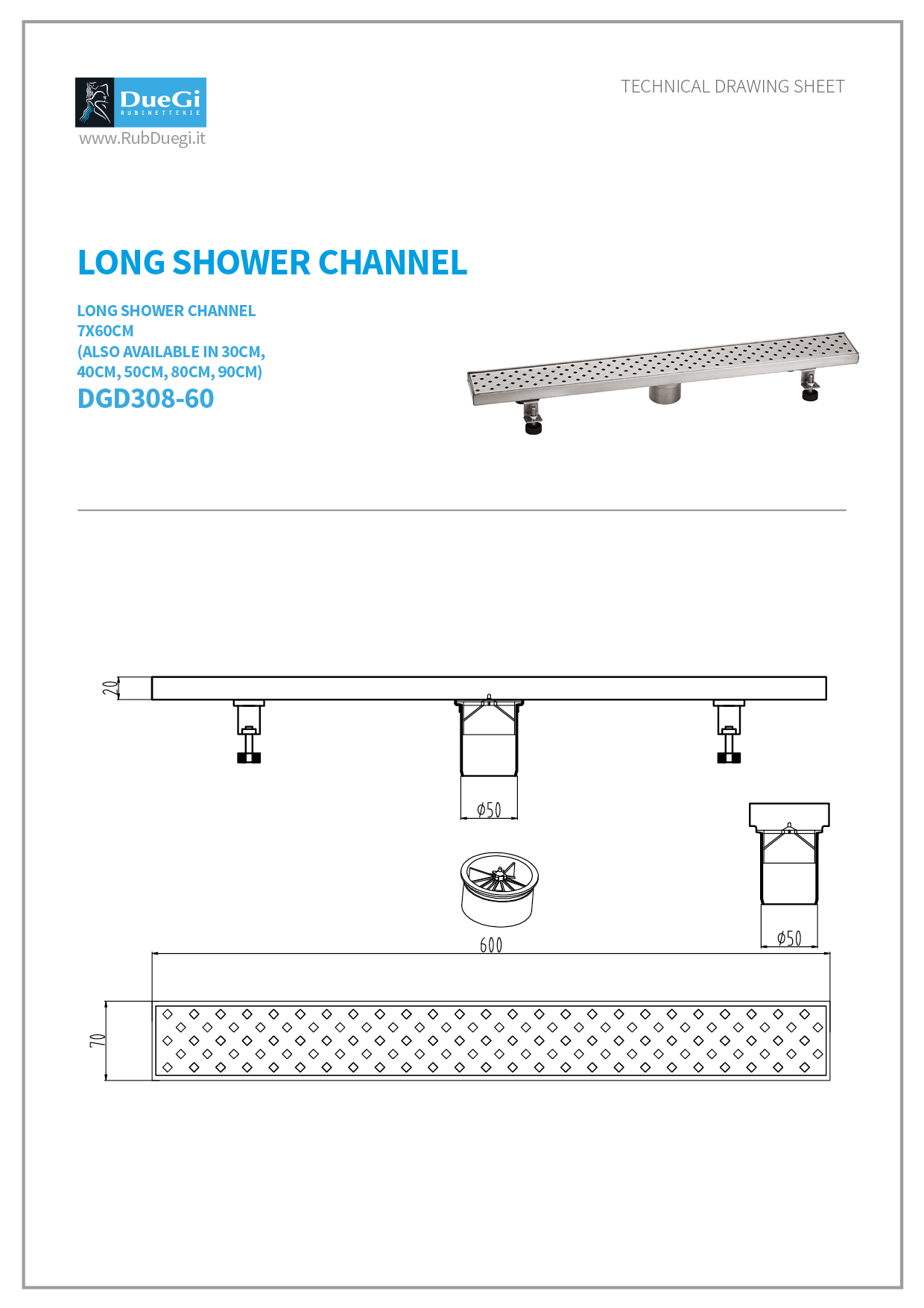 Long Shower Channel Stainless Steel - Rubinetterie DueGi